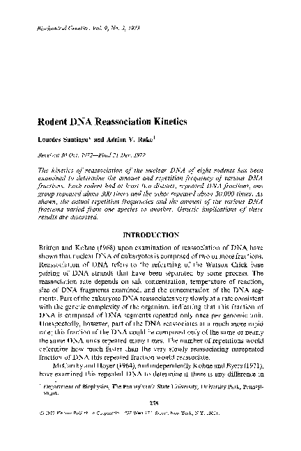 (PDF) Rodent DNA reassociation kinetics