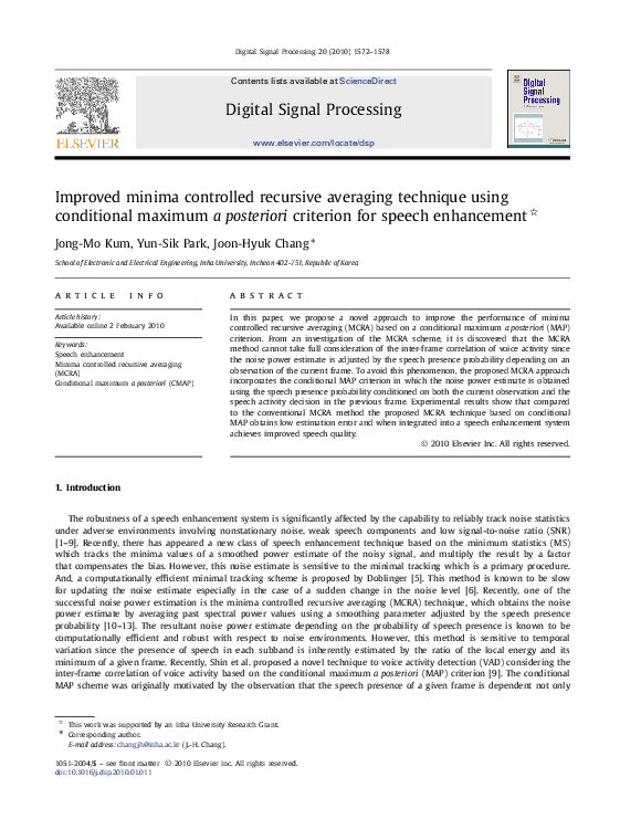 Pdf Improved Minima Controlled Recursive Averaging Technique Using Conditional Maximum A
