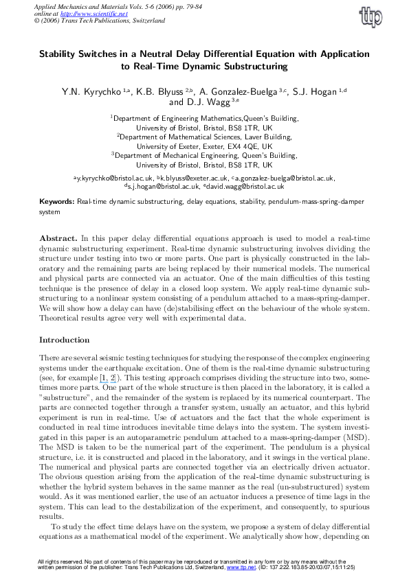 (PDF) Stability Switches in a Neutral Delay Differential Equation with Application to Real-Time ...