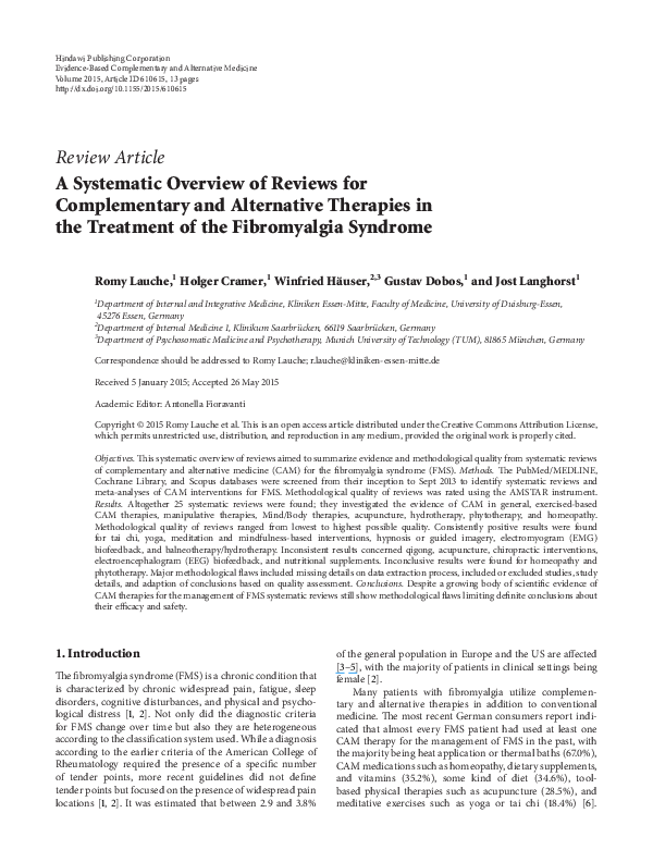 (PDF) A Systematic Overview of Reviews for Complementary and Alternative Therapies in the ...