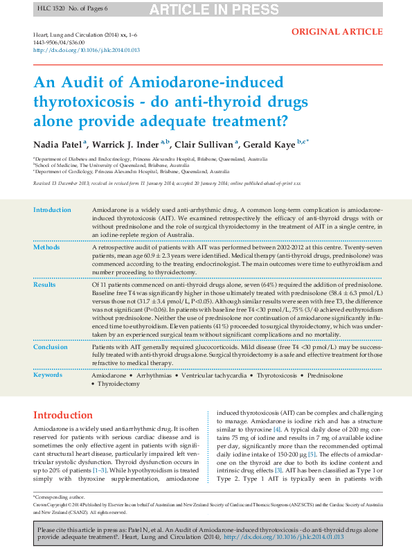 (PDF) An Audit of Amiodarone-induced thyrotoxicosis - do anti-thyroid ...