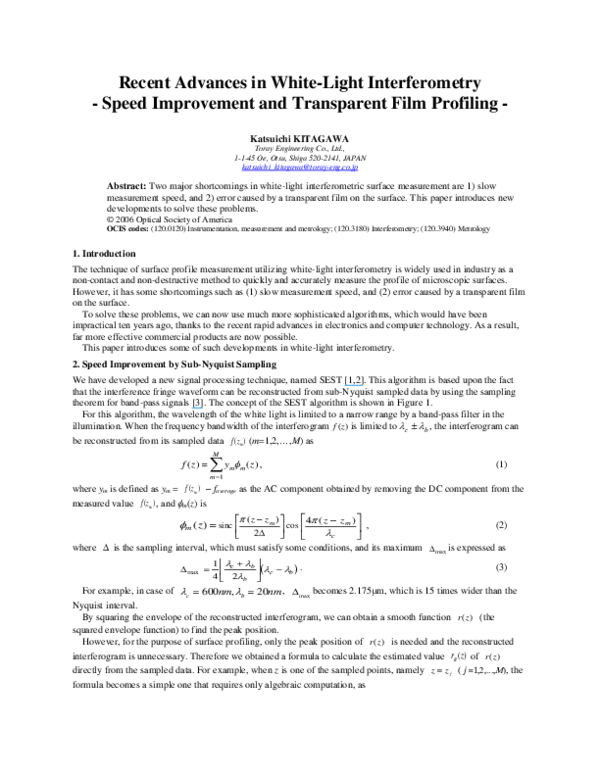 (PDF) Recent Advances in White-Light Interferometry: Speed Improvement and Transparent Film ...