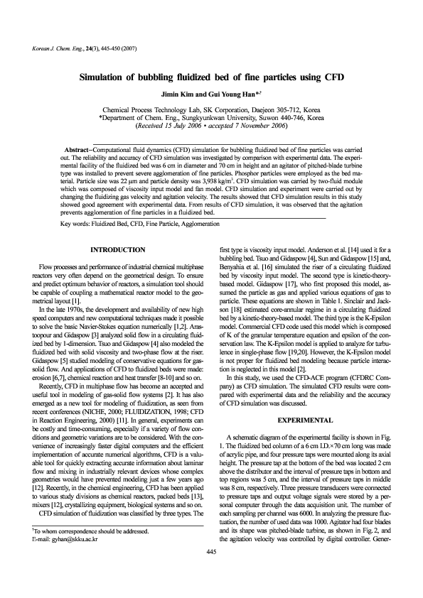 (PDF) Simulation of bubbling fluidized bed of fine particles using CFD