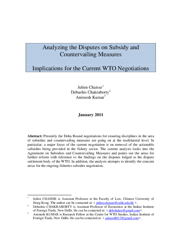 (PDF) Analyzing the Disputes on Subsidy and Countervailing Measures ...