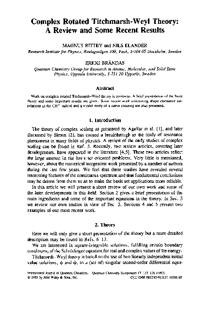 (PDF) Complex rotated titchmarsh-weyl theory: A review and some recent results