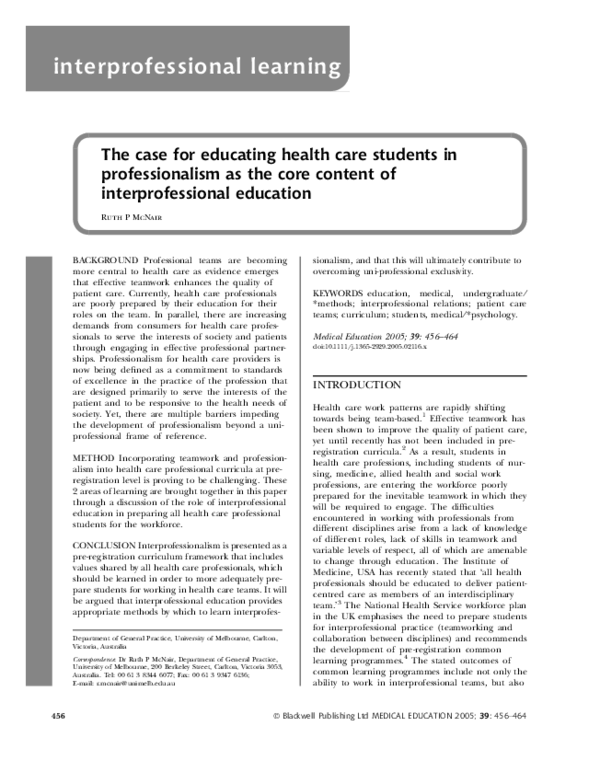 (PDF) The case for educating health care students in professionalism as ...