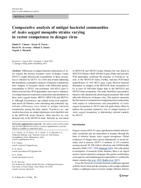 (PDF) Comparative analysis of midgut bacterial communities of Aedes aegypti mosquito strains ...