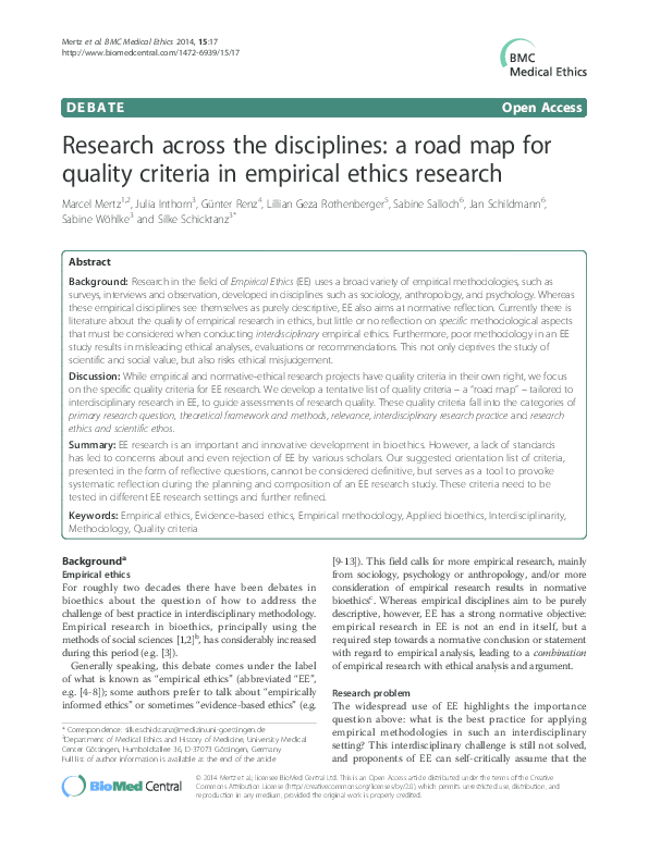 (PDF) Research across the disciplines: a road map for quality criteria ...