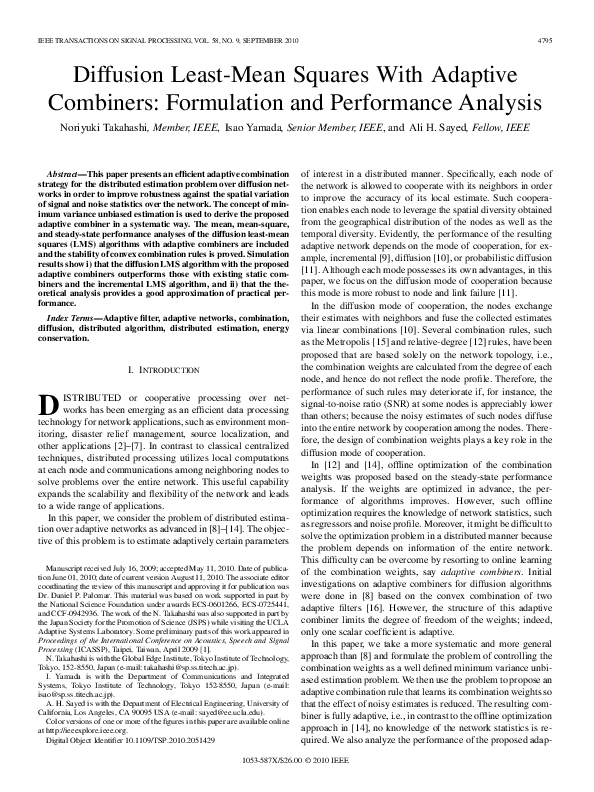 (PDF) Diffusion least-mean squares with adaptive combiners