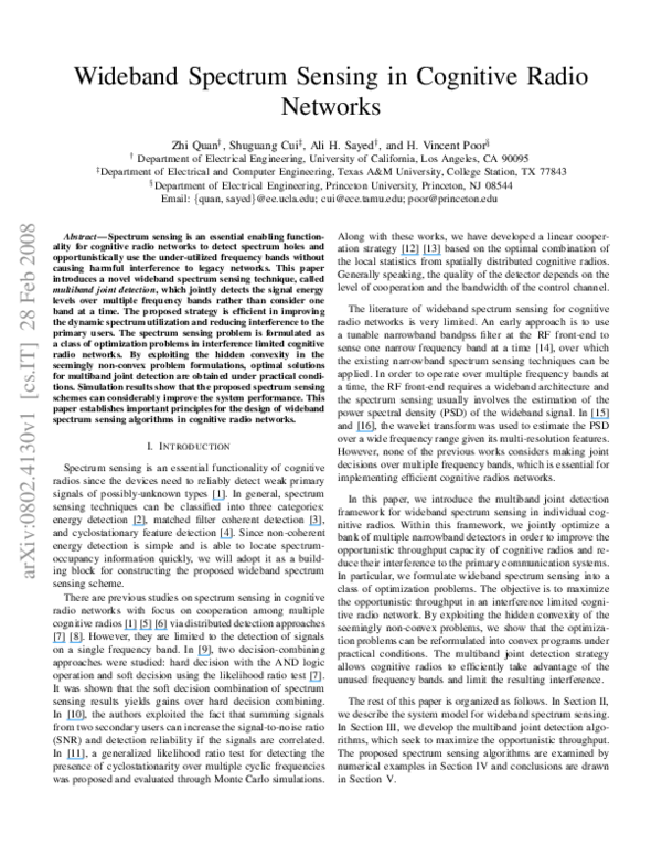 (PDF) Wideband Spectrum Sensing in Cognitive Radio Networks