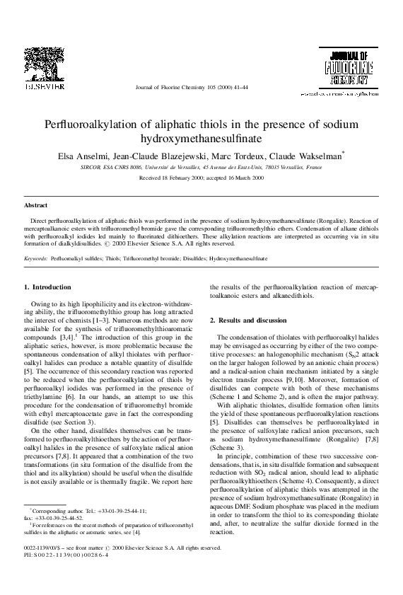 (PDF) Perfluoroalkylation of aliphatic thiols in the presence of sodium ...