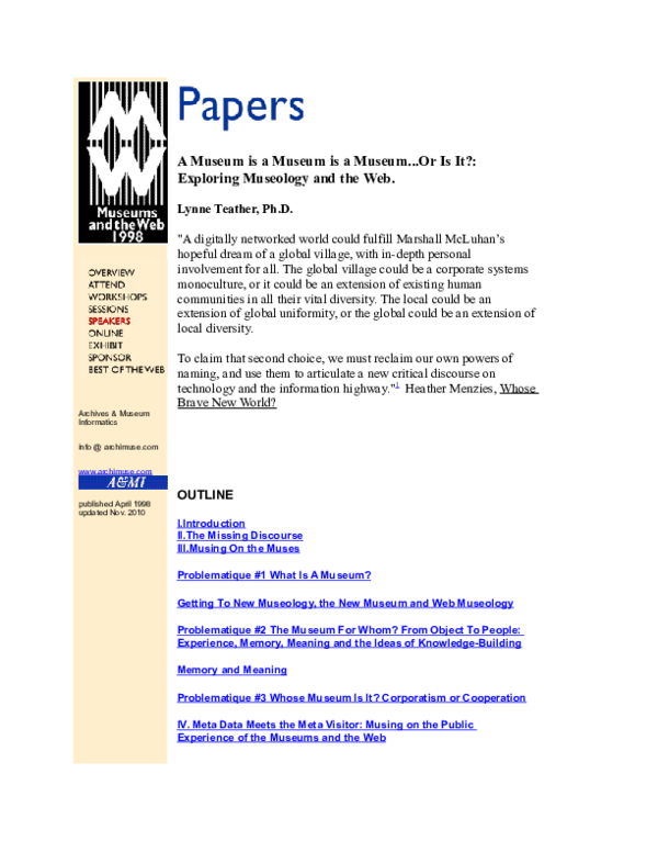 (DOC) A Museum is a Museum is a Museum Or is it?: Exploring Museology ...