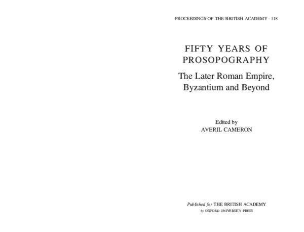 (PDF) The Prosopographia Imperii Romani and the prosopographical method