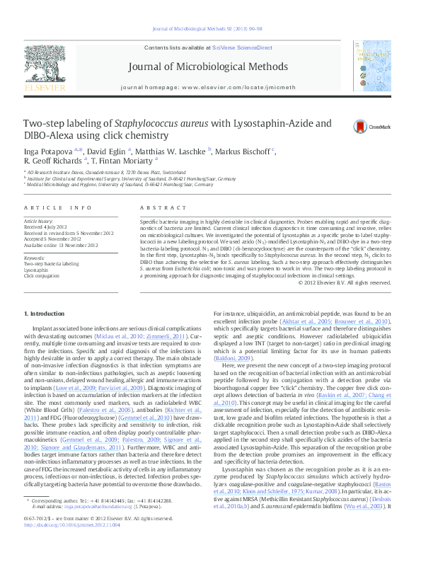 (PDF) Two-step labeling of Staphylococcus aureus with Lysostaphin-Azide ...