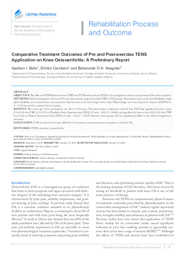 (PDF) Comparative Treatment Outcomes of Pre and Post-exercise TENS ...