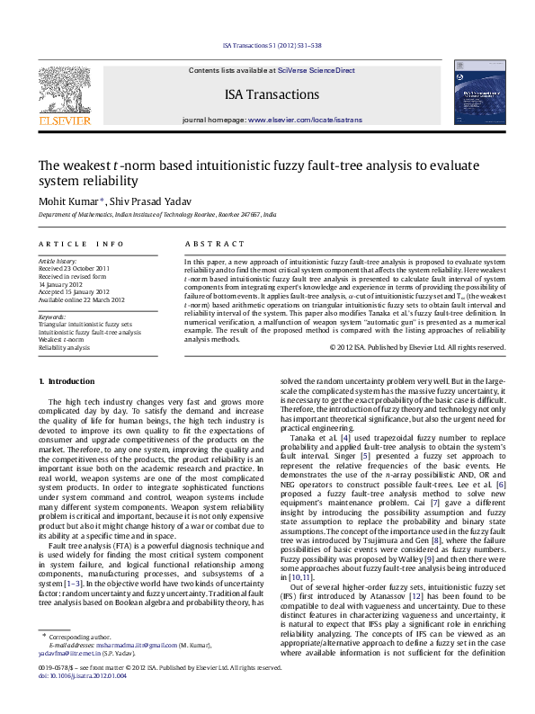 Pdf The Weakest Norm Based Intuitionistic Fuzzy Fault Tree Analysis To Evaluate System 4892