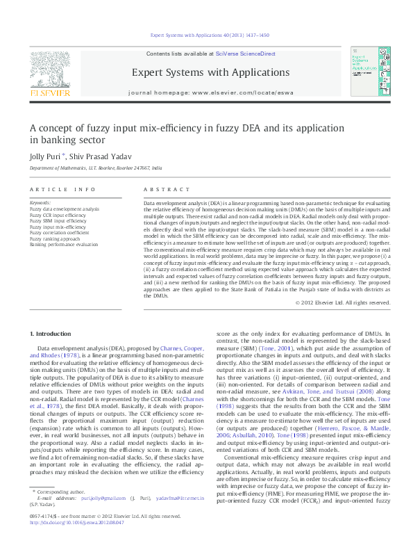 Pdf A Concept Of Fuzzy Input Mix Efficiency In Fuzzy Dea And Its