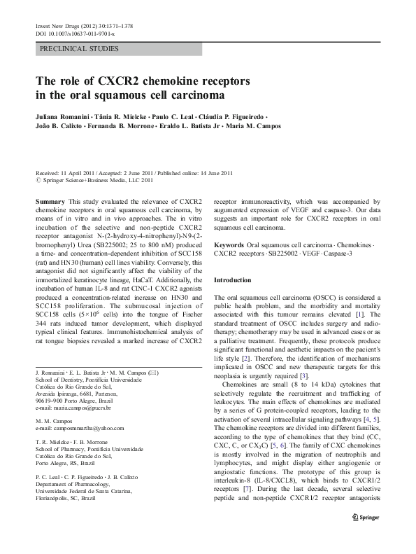 (PDF) The role of CXCR2 chemokine receptors in the oral squamous cell ...