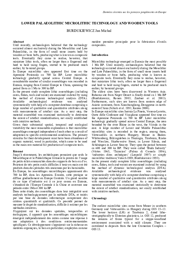 (PDF) Lower Palaeolithic microlithic technology in Central Europe and ...
