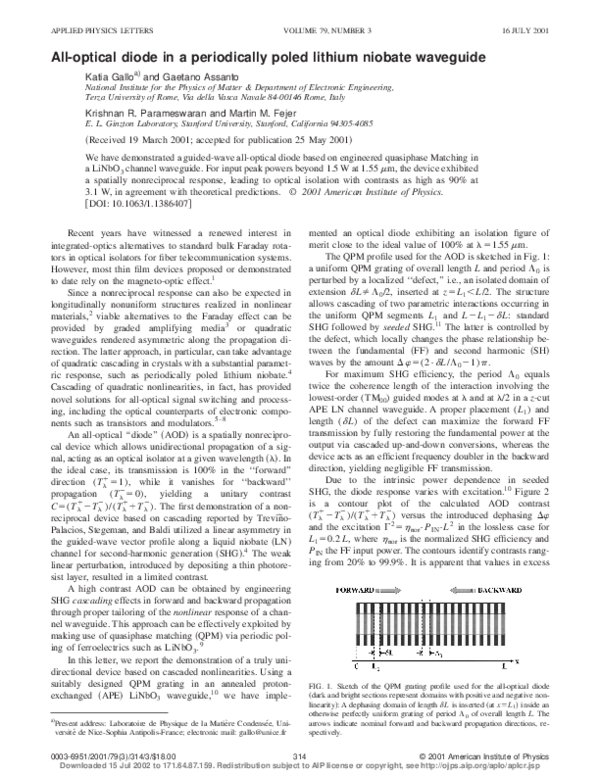 (PDF) All-optical diode in a periodically poled lithium niobate waveguide