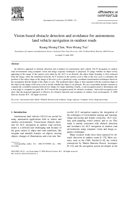 (PDF) Vision-based obstacle detection and avoidance for autonomous land ...