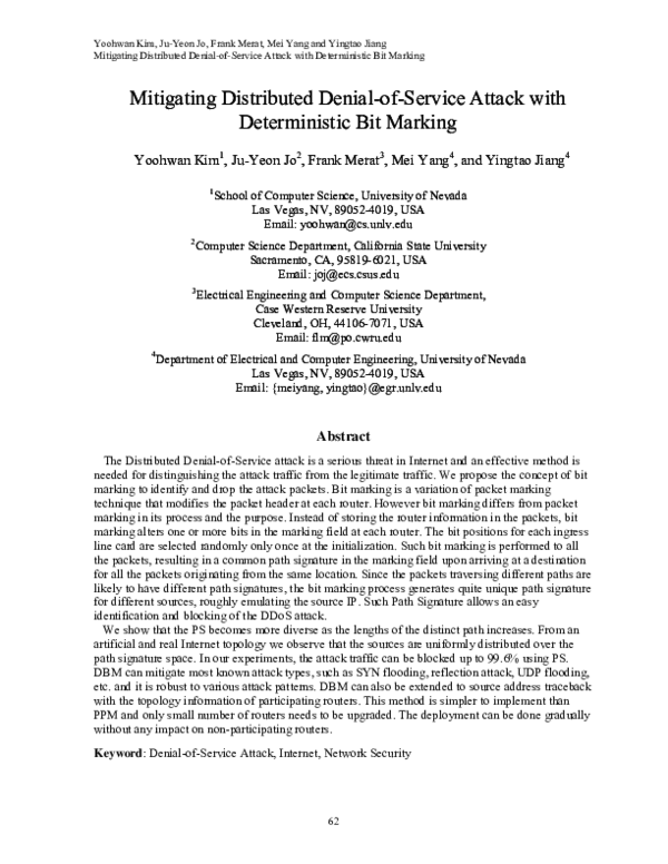 (PDF) Defeating distributed denial-of-service attack with deterministic bit marking