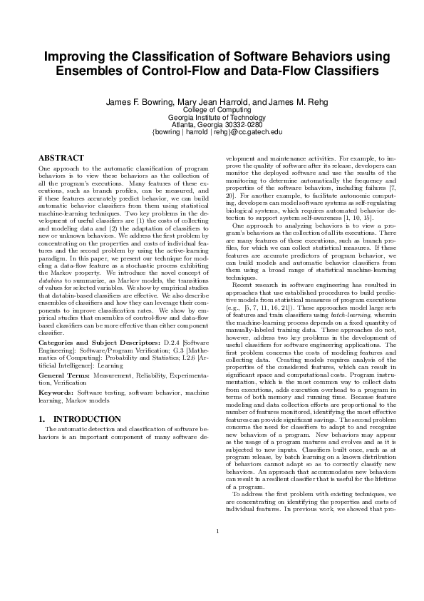 (PDF) Improving the Classification of Software Behaviors using Ensembles of Control-Flow and ...