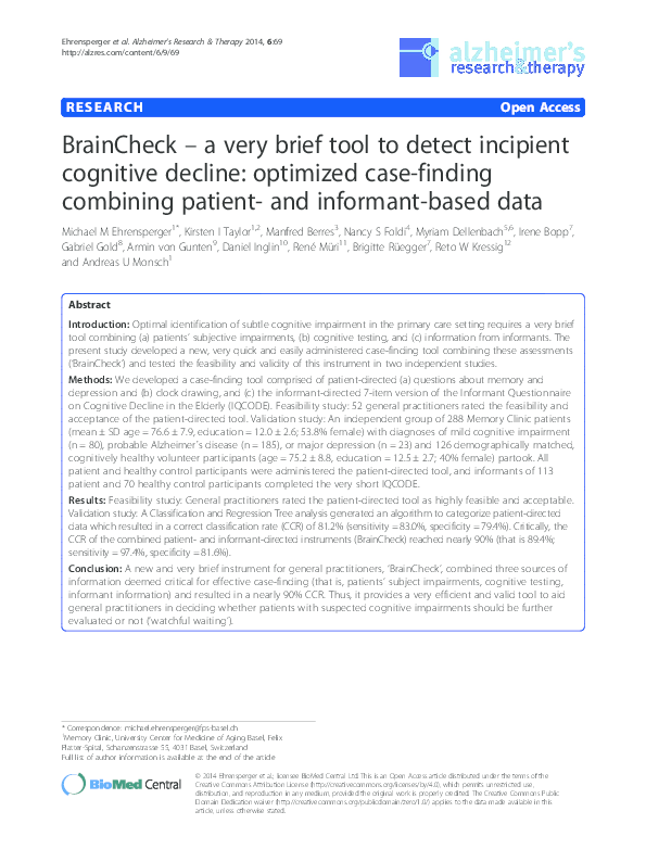 (PDF) BrainCheck: A Brief Tool for Cognitive Impairment