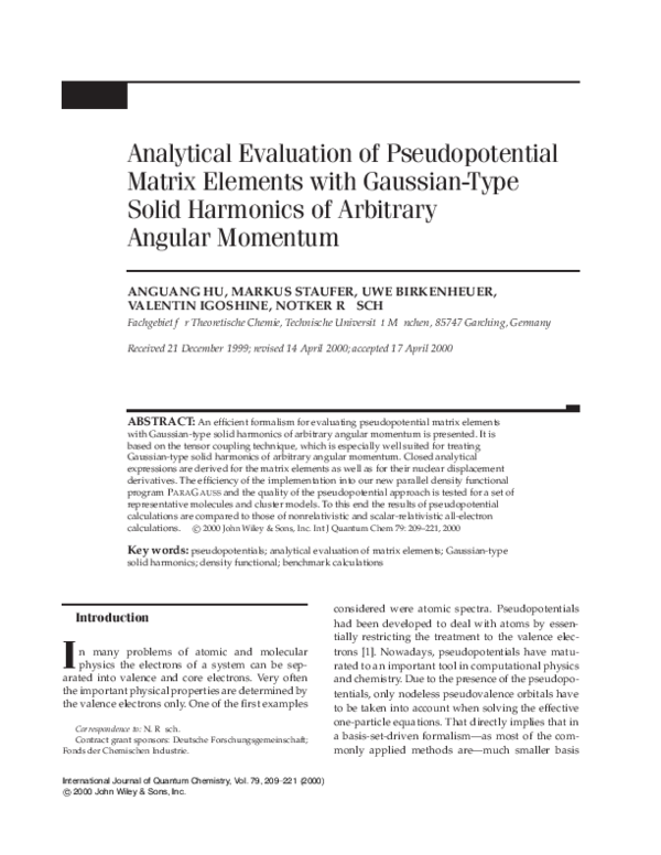 (PDF) Analytical evaluation of pseudopotential matrix elements with Gaussian-type solid ...