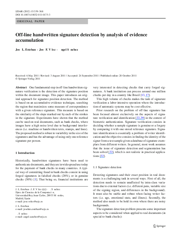 (PDF) Off-line handwritten signature detection by analysis of evidence accumulation