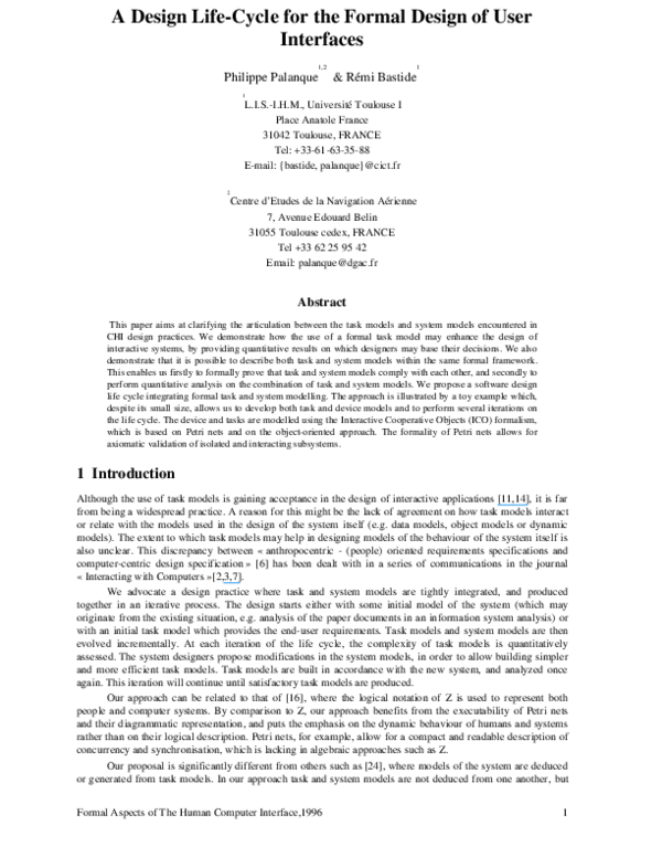(PDF) A design life-cycle for the formal design of user interfaces