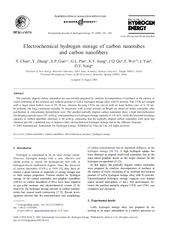 (PDF) Electrochemical hydrogen storage of carbon nanotubes and carbon ...