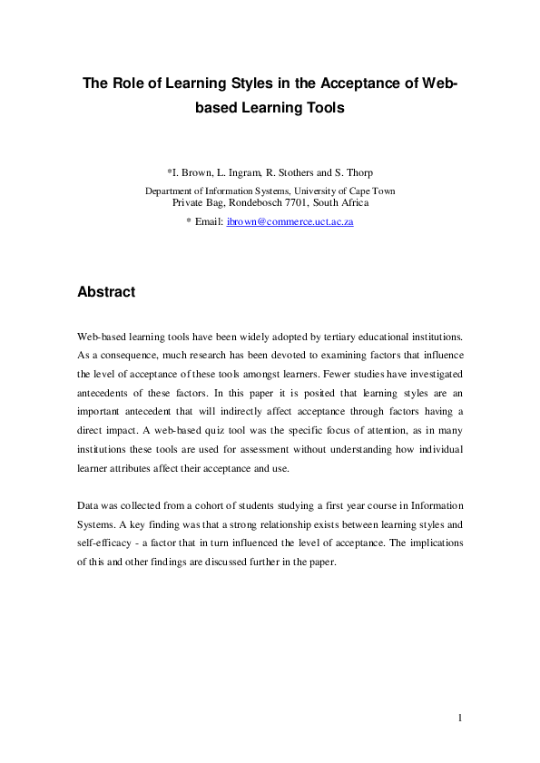 (PDF) The Role of Learning Styles in the Acceptance of Web based ...
