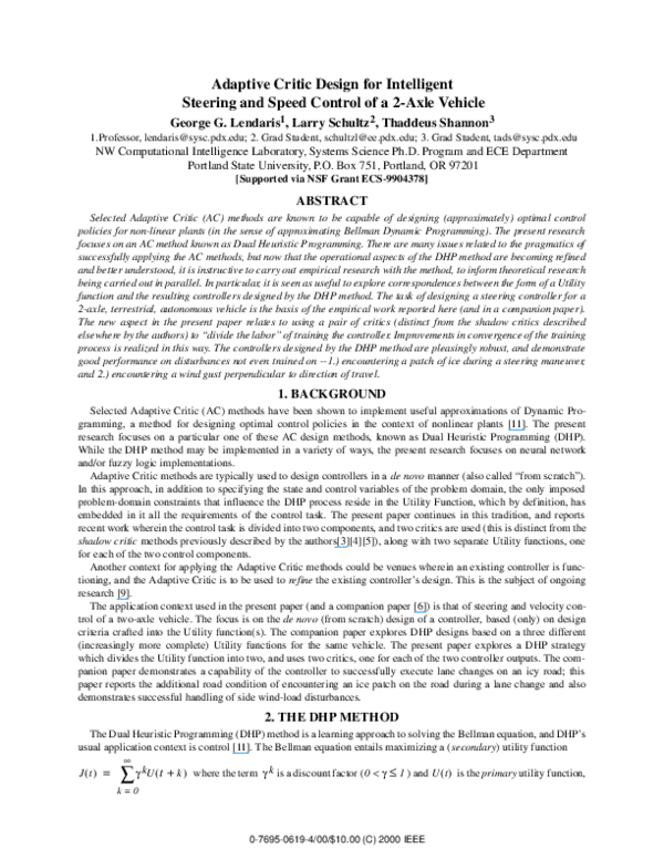 (PDF) Adaptive critic design for intelligent steering and speed control of a 2-axle vehicle