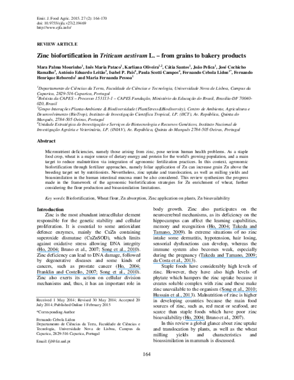 (PDF) Zinc biofortification in Triticum aestivum L. – from grains to ...
