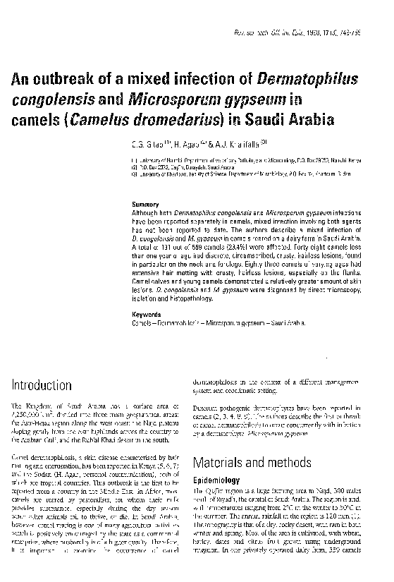 (PDF) An outbreak of a mixed infection of Dermatophilus congolensis and ...