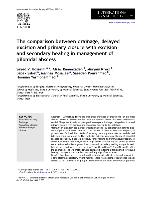 (PDF) The comparison between drainage, delayed excision and primary ...