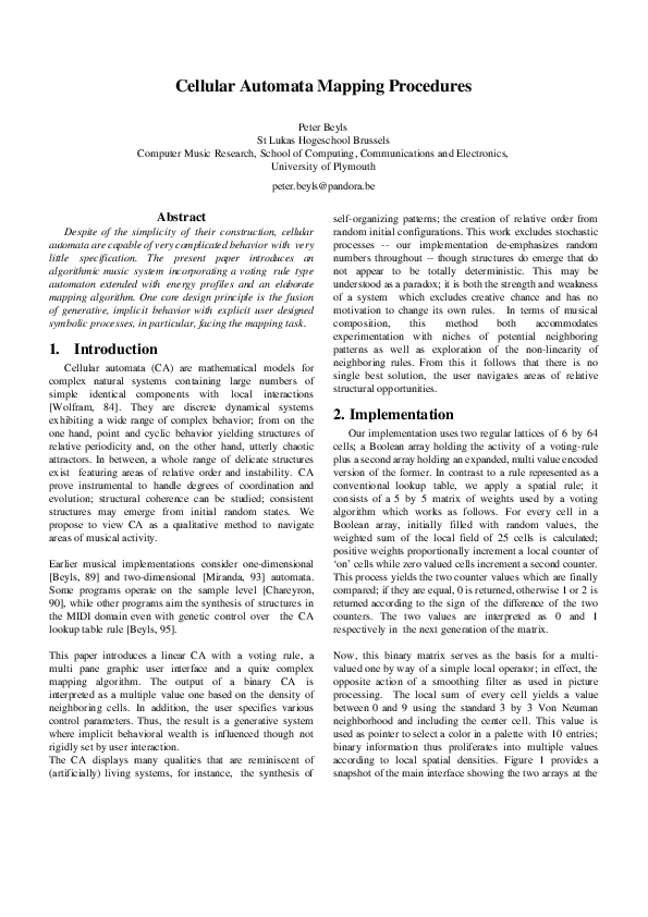 (PDF) Cellular Automata Mapping Procedures