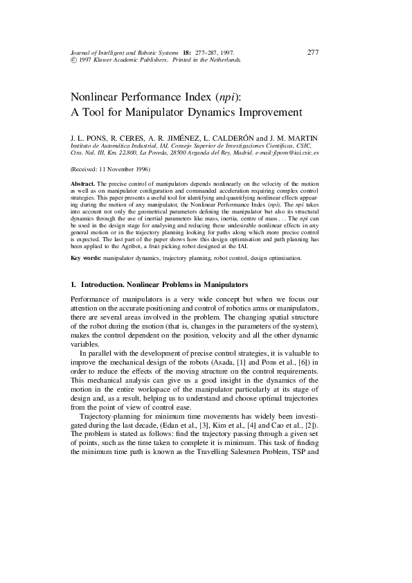 (PDF) Nonlinear performance index (npi): a tool for manipulator ...