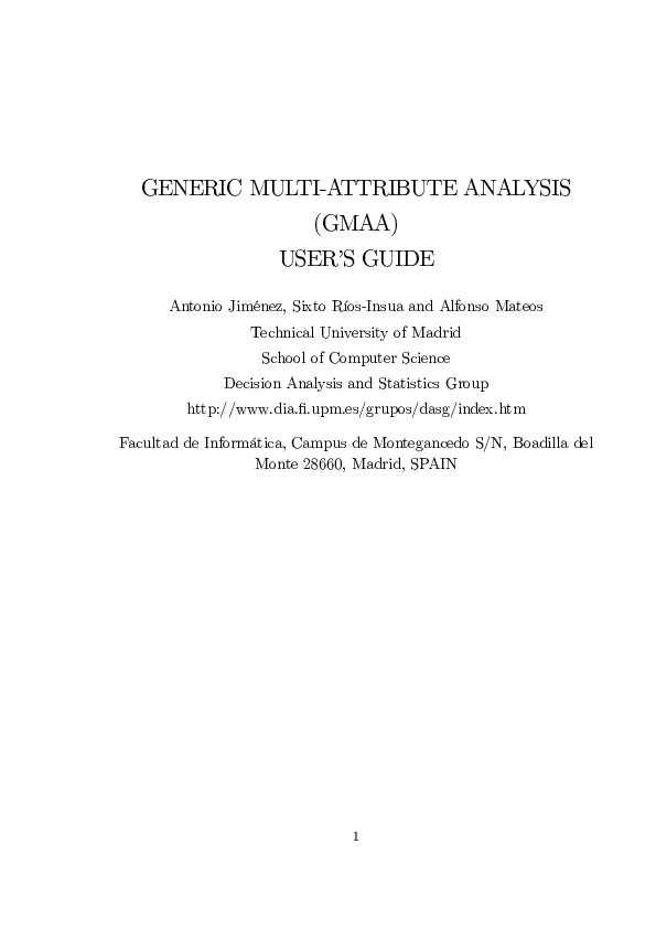 (PDF) Generic Multi-Attribute Analysis (Gmaa) User’s Guide