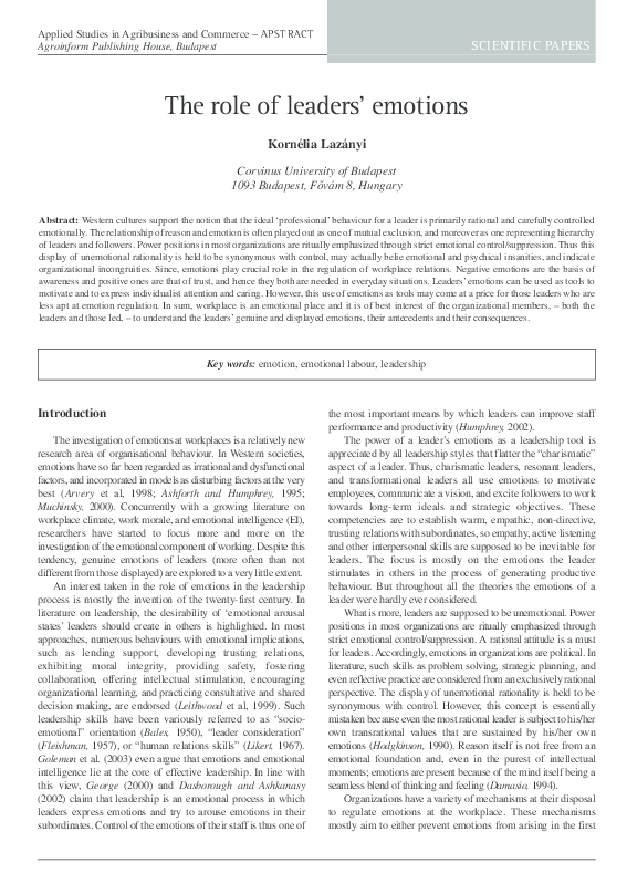 (PDF) The role of leaders' emotions