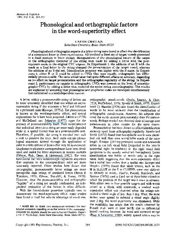 (PDF) Word superiority effect A Characterization of the Word Superiority Effect in a case of ...