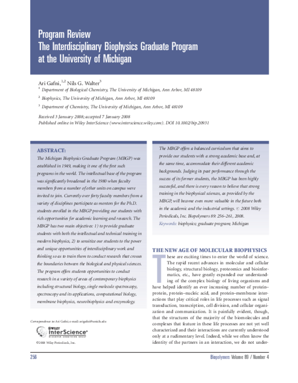 (PDF) The Interdisciplinary Biophysics Graduate Program at the ...