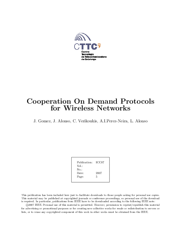 (PDF) Cooperation on Demand Protocols for Wireless Networks