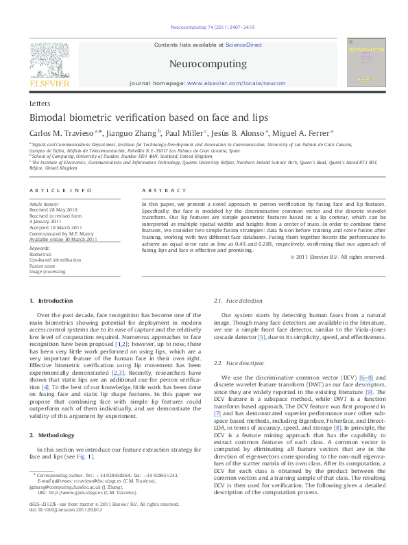 (PDF) Bimodal biometric verification based on face and lips