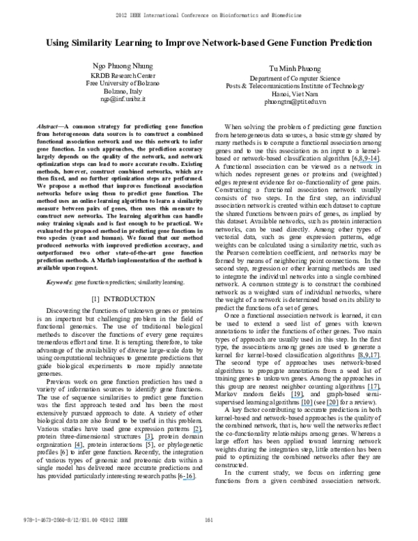 (PDF) Using similarity learning to improve network-based gene function prediction