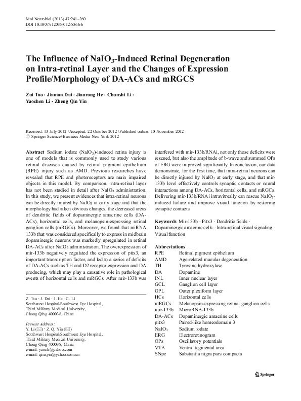 (PDF) The Influence of NaIO3-Induced Retinal Degeneration on Intra ...