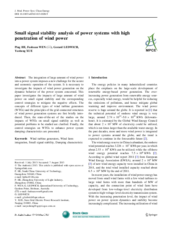 (PDF) Small signal stability analysis of power systems with DFIG based ...