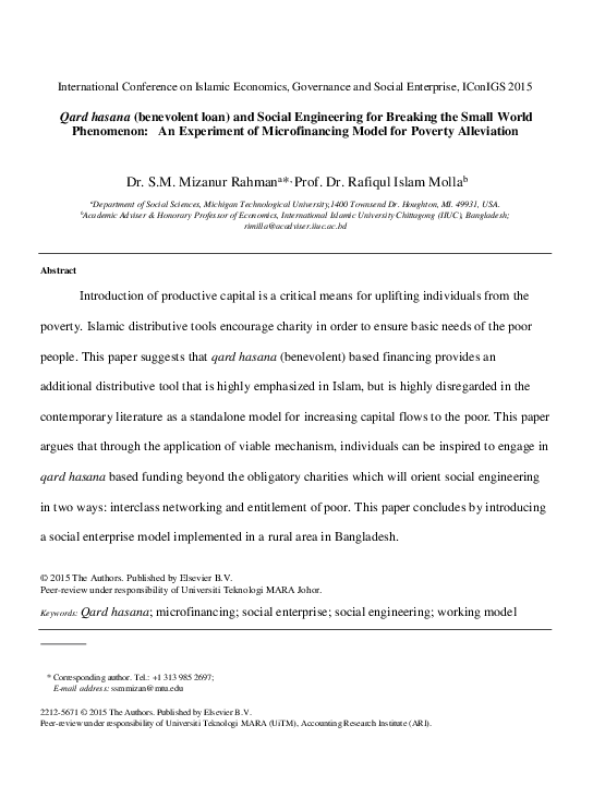 (PDF) Qard hasana (benevolent loan) and Social Engineering for Breaking ...