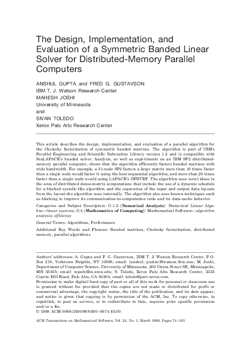 (PDF) The design, implementation, and evaluation of a symmetric banded linear solver for ...